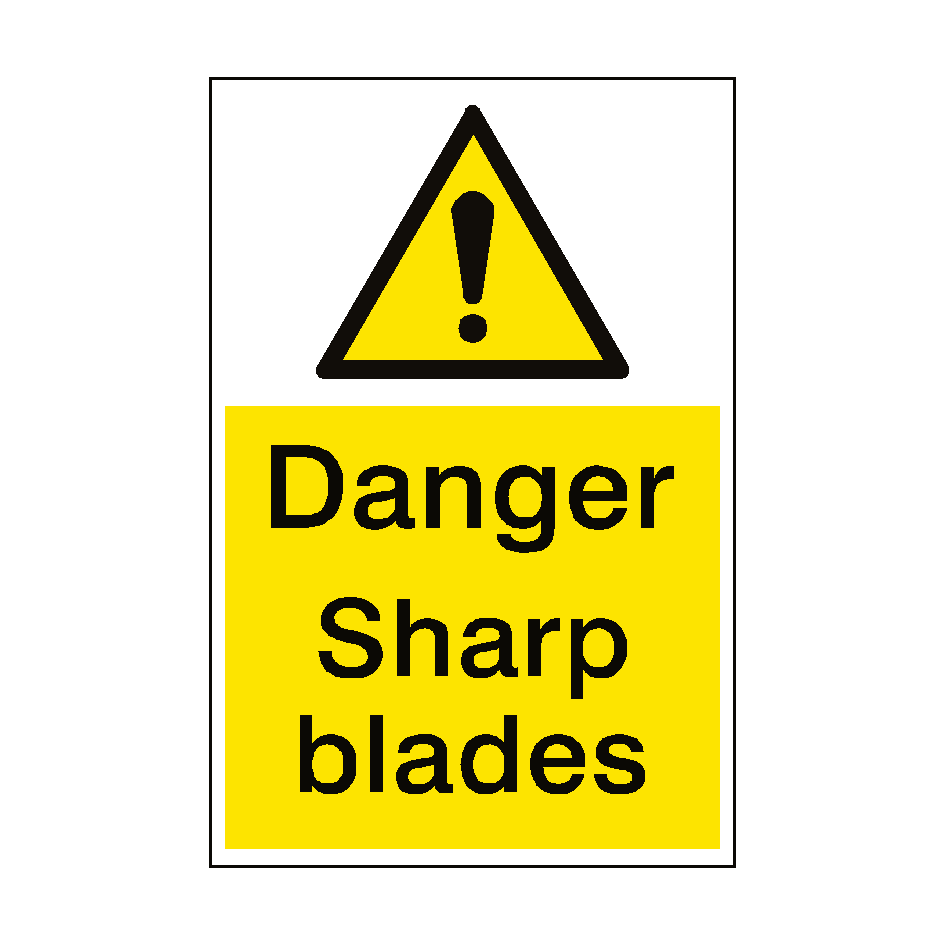 Danger Sharp Blades Sign Portrait | PVC Safety Signs