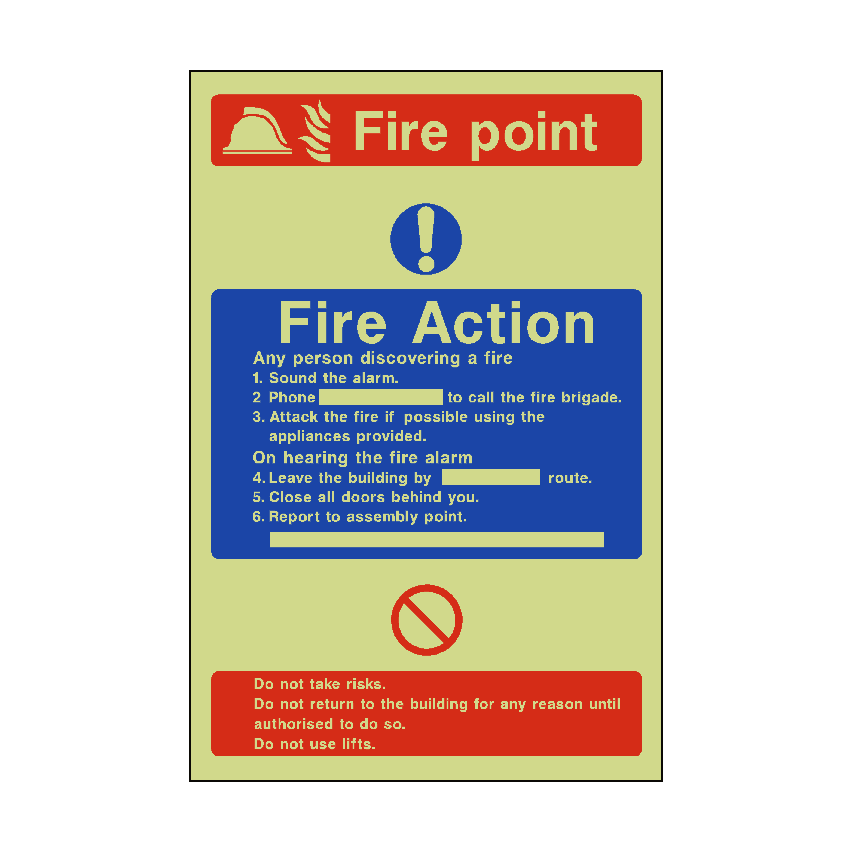 Fire Action Fire Point Photoluminescent Sign | PVC Safety Signs