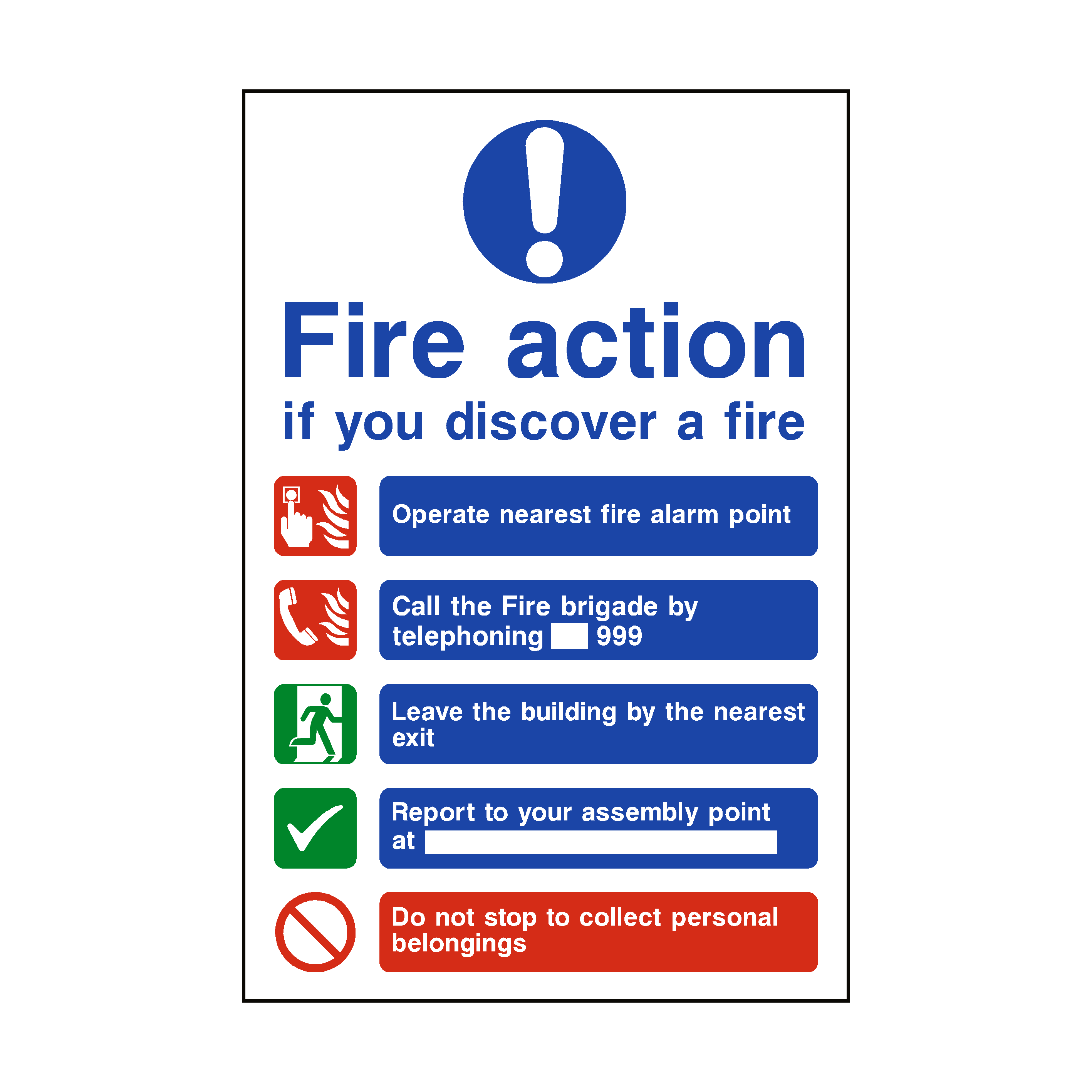 Fire Action Non-Lift Telephone Sign | PVC Safety Signs