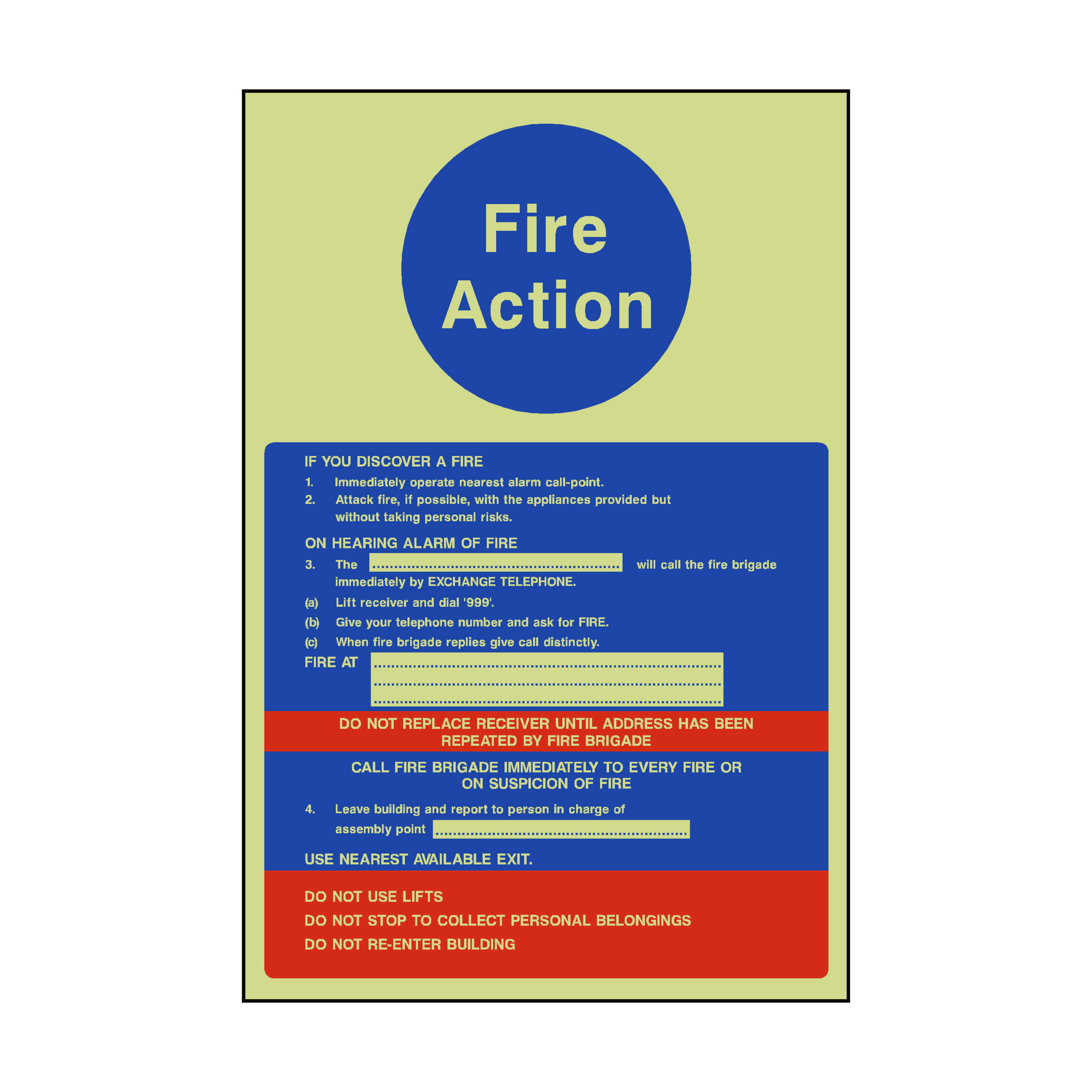 Fire Action Notice Version 2 Photoluminescent Sign | PVC Safety Signs