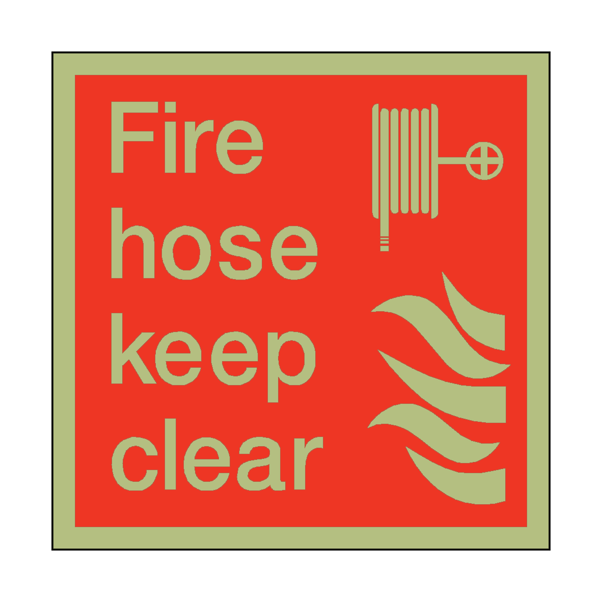 Photoluminescent Fire Hose Keep Clear Square Sign | PVC Safety Signs