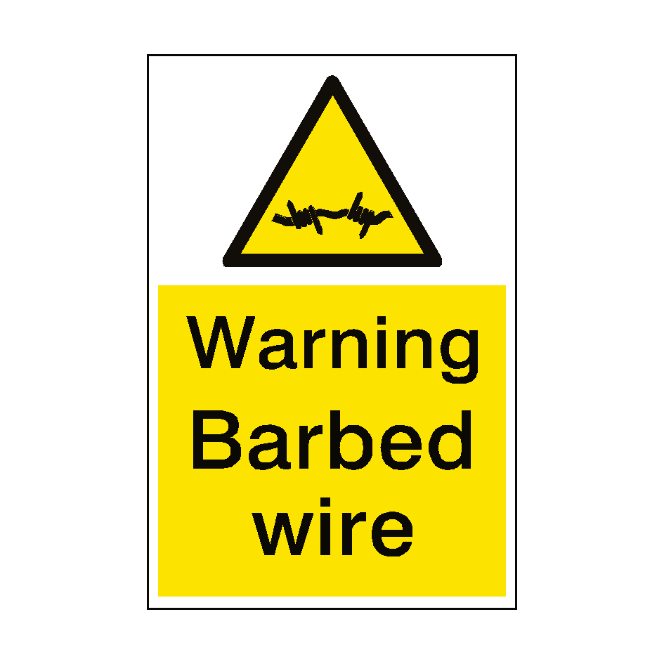 Warning Barbed Wire Sign Portrait | PVC Safety Signs